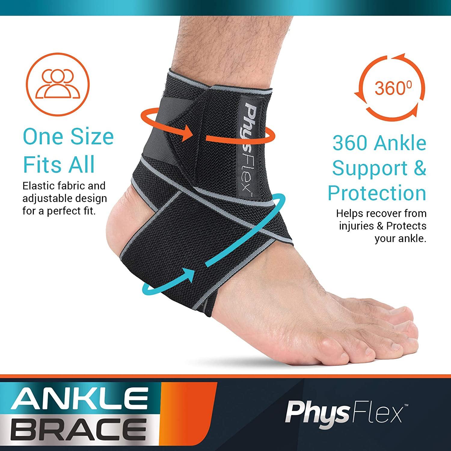 PhysFlex Ankle Brace - Adjustable Compression Sleeve for Sprained Ankle ...