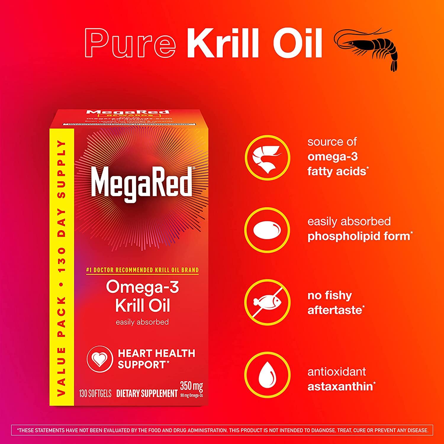 MegaRed Krill Oil 350mg Omega 3 Supplement with EPA, DHA, Astaxanthin ...