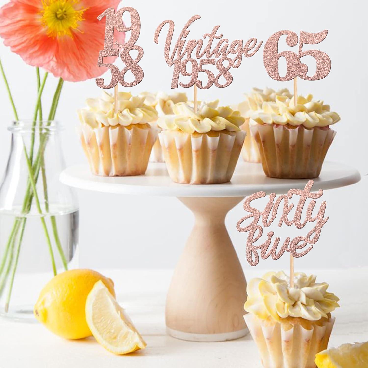 Pack of 24 Vintage 1958 Cupcake Toppers 65th Birthday Cake Decoration ...