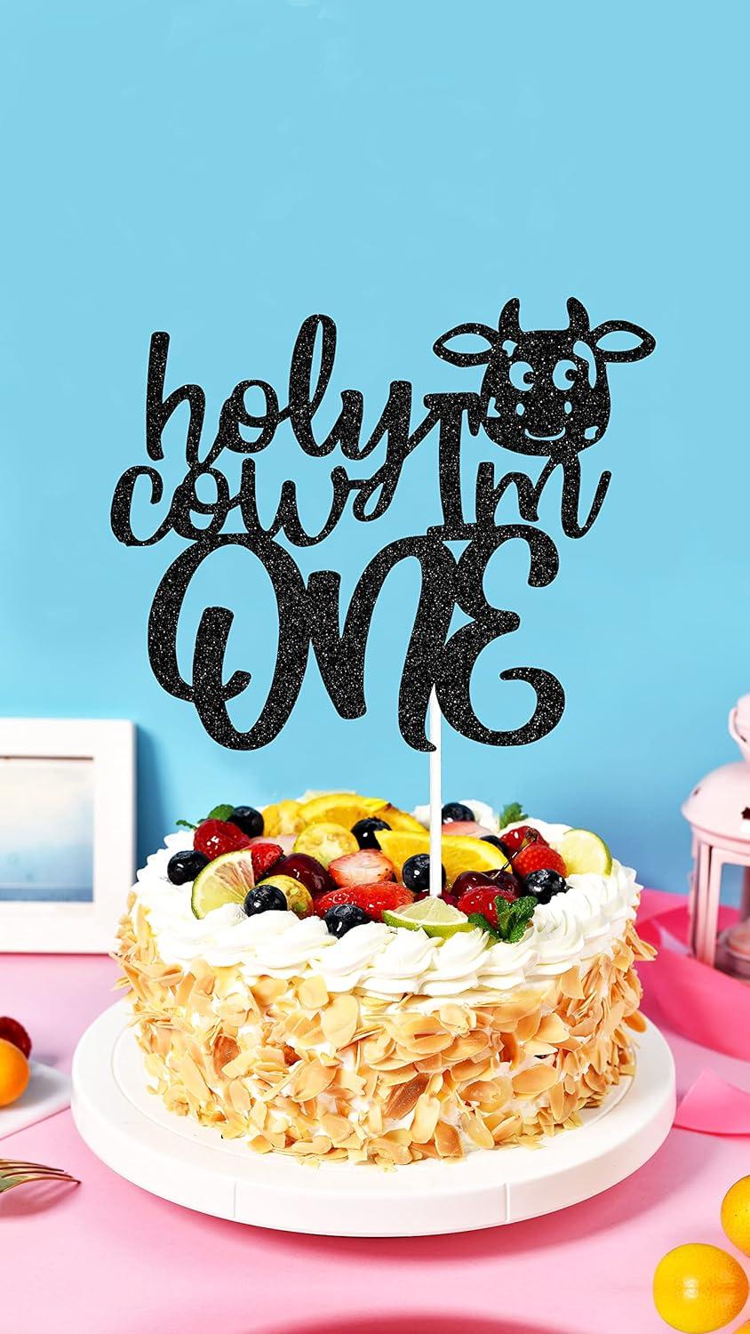 Black Glitter Holy Cow I'm One Cake Topper Cow Cake Topper Holy Cow I'm ...