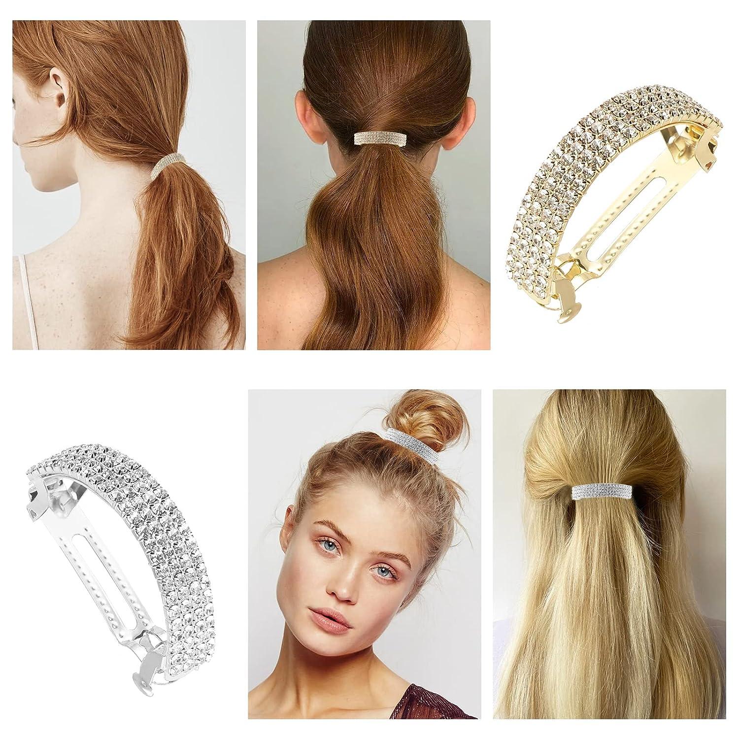 Boobeen Rhinestone Metal Spring Hair Clip Set - Crystal Ponytail ...