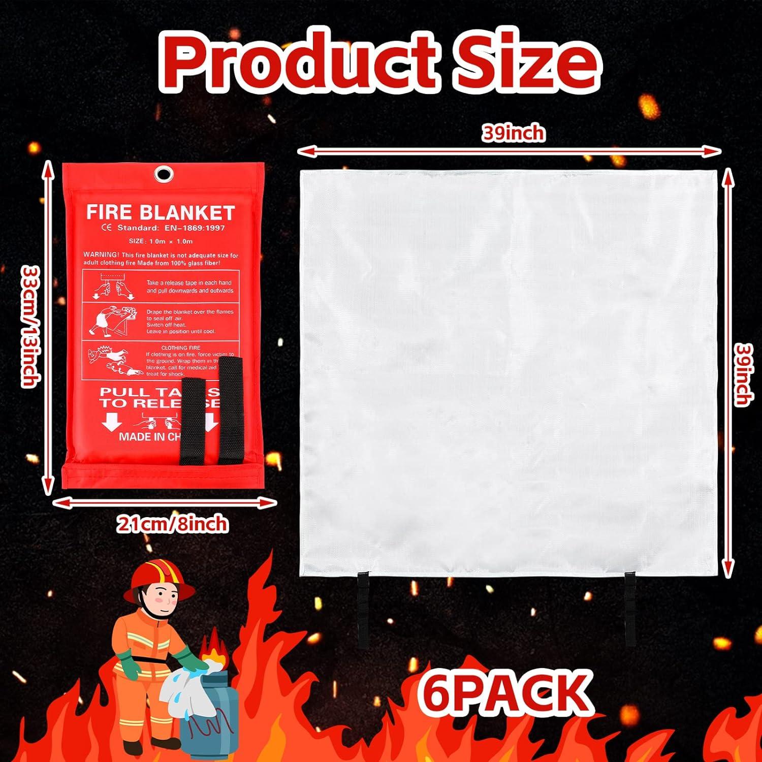 Fire Blanket 39x39 Inch Fiberglass 6-Pack - Flame Retardant Emergency ...