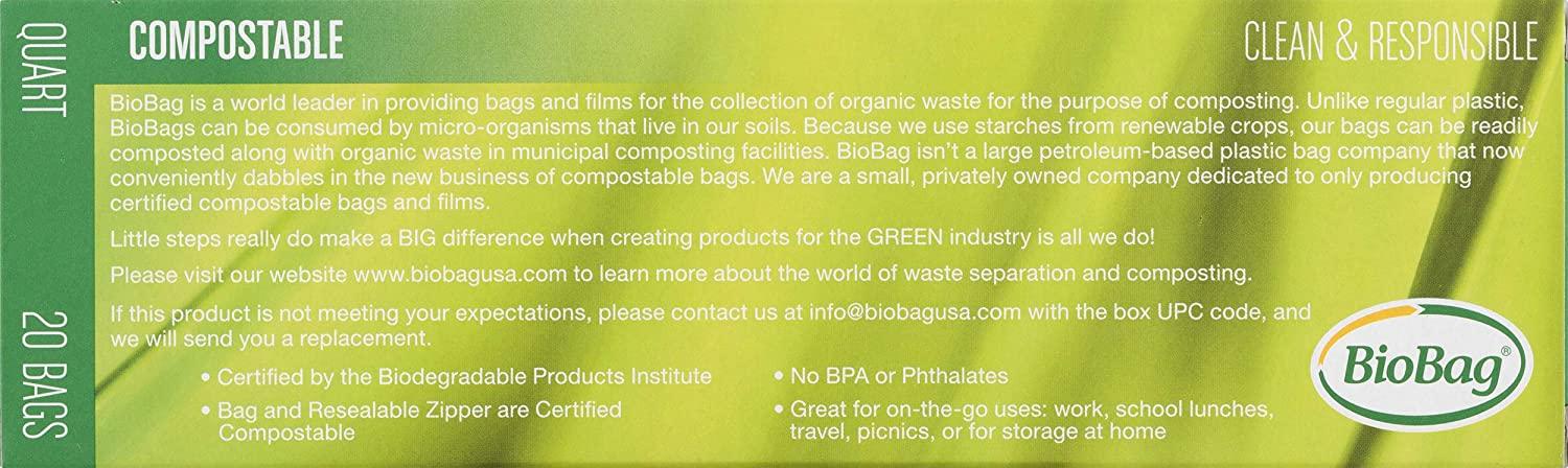 BioBag Compostable Resealable Food Storage Bags - 20 Quart Size, Eco ...