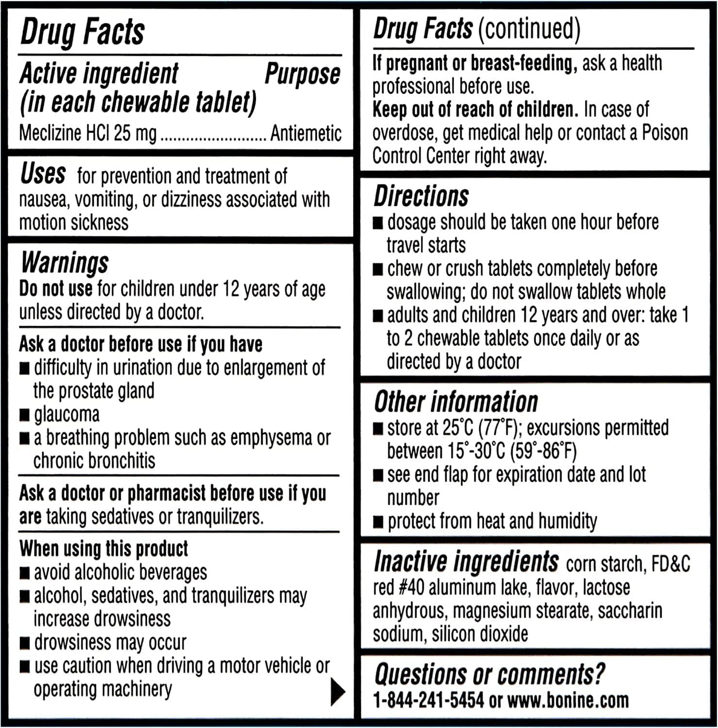 Bonine Chewable Tablets Raspberry 16 ea - Pack of 5 - Motion Sickness ...