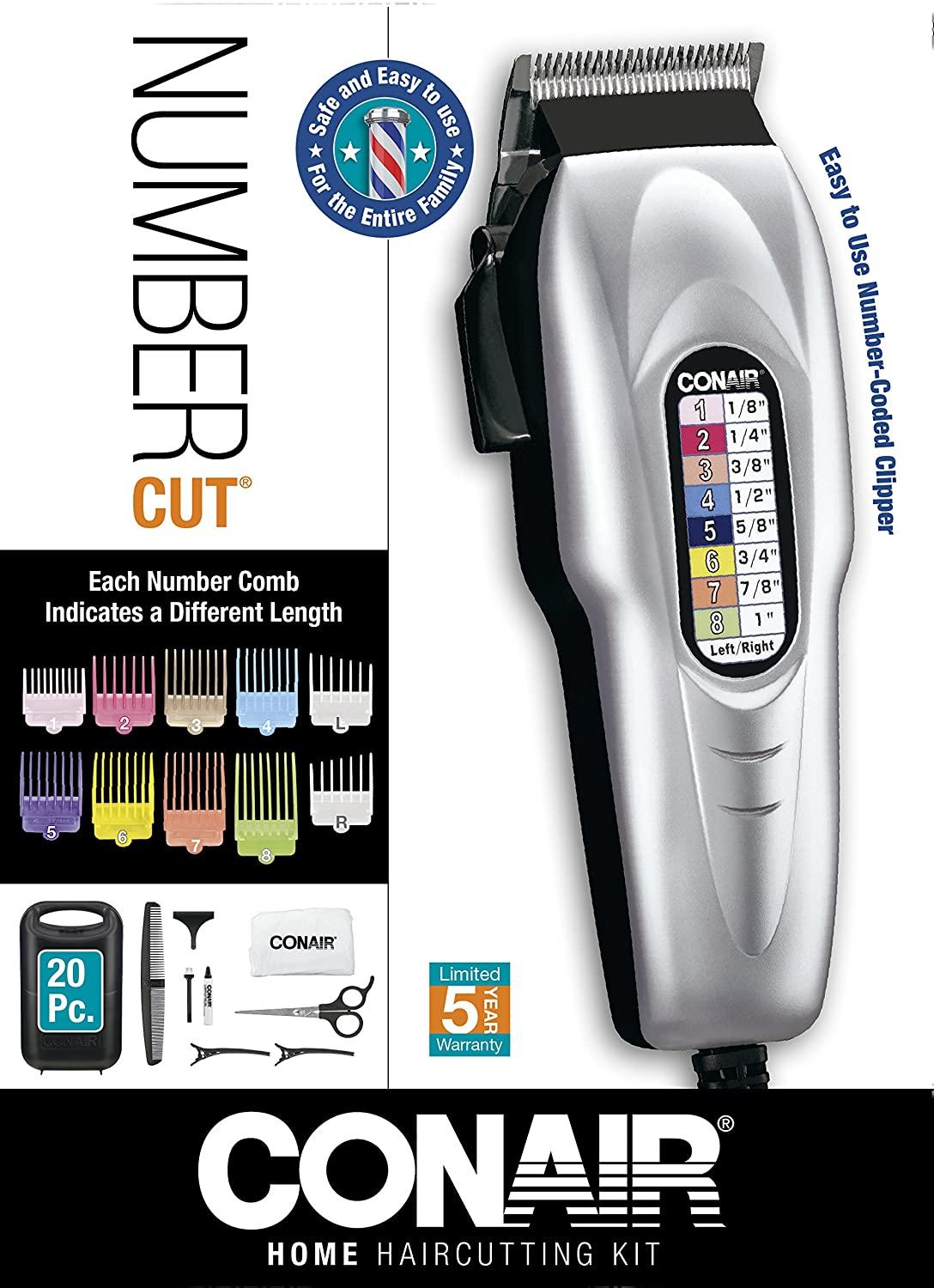 Conair Number Cut 20-piece Hair Clipper in Grey - Precision Haircutting Kit | Buy Now with ...