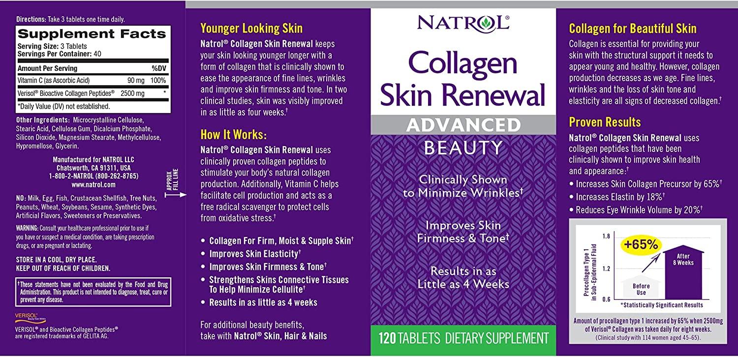 Natrol Collagen Skin Renewal Tablets - 120 Count | Enhance Skin Health ...