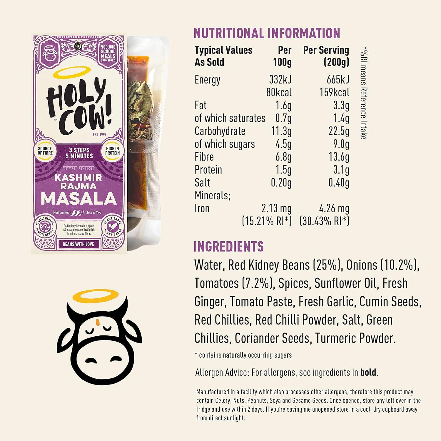 Holy Cow! Daal Curry Kit (5 x 400g) Kashmir Rajma Masala Kidney Bean ...