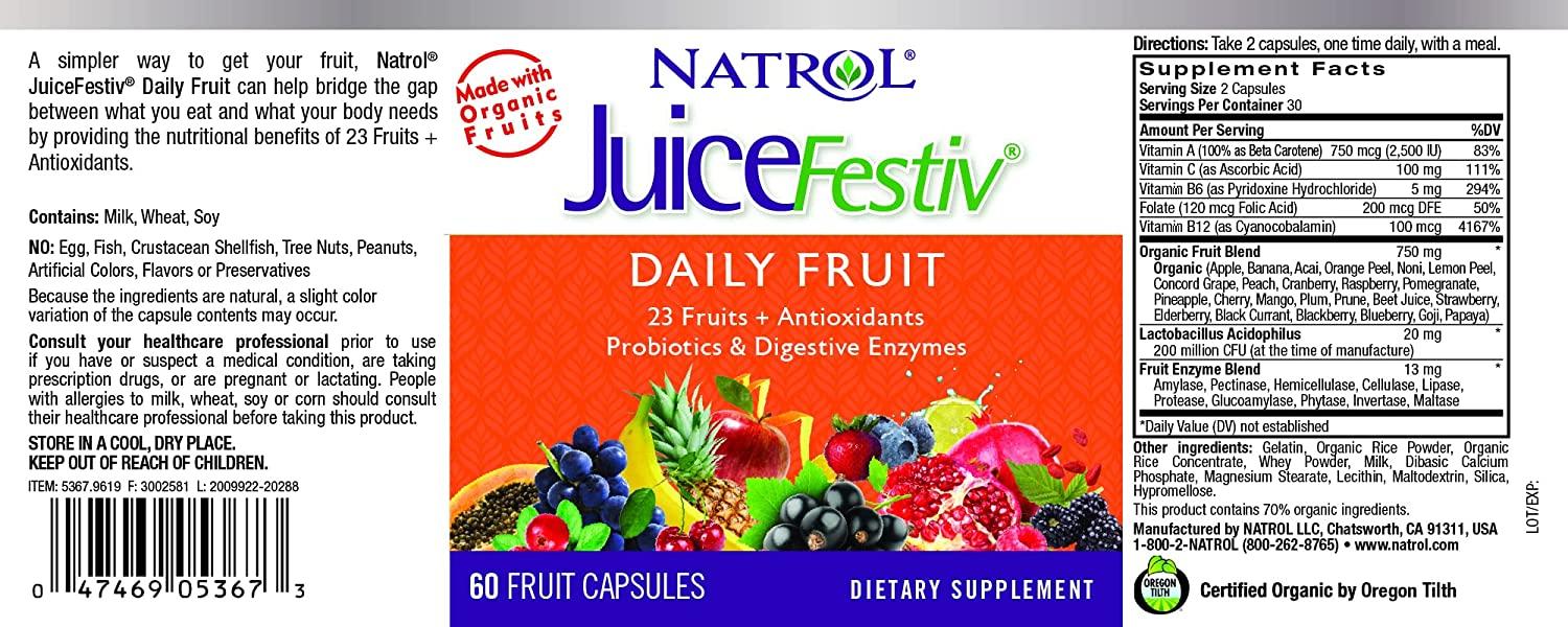 Natrol JuiceFestiv - 2 Bottles, 60 Capsules Each | Immune Support ...