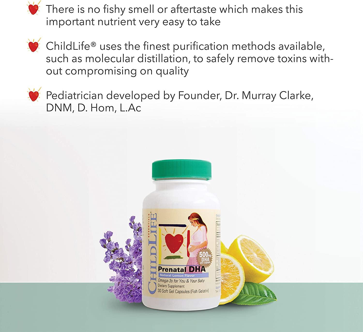 ChildLife Prenatal DHA 500 mg - Natural Lemon Flavor, 30 Soft Gel ...