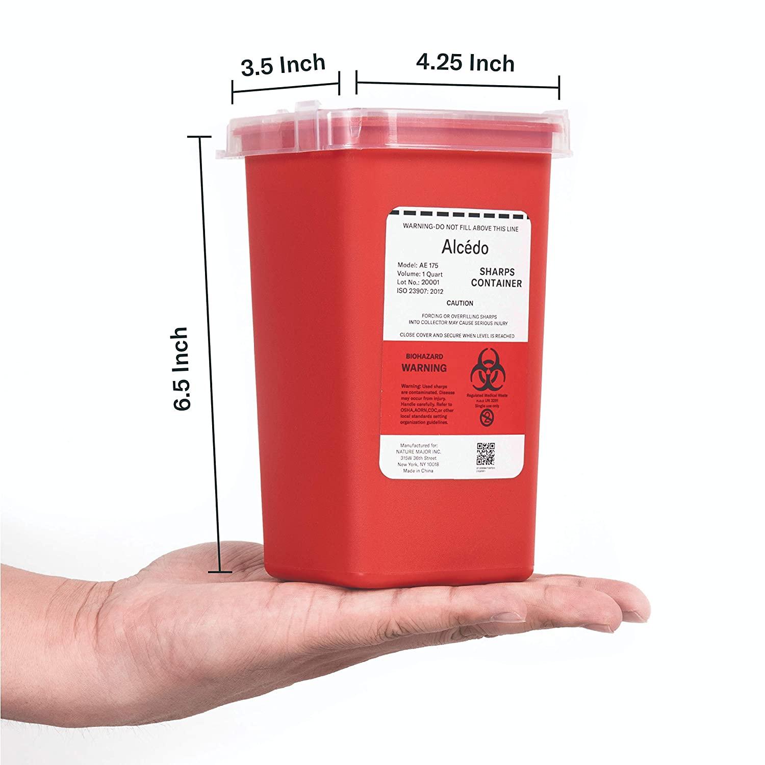 Alcedo Sharps Container 1 Quart (3-Pack) | Biohazard Needle Disposal ...
