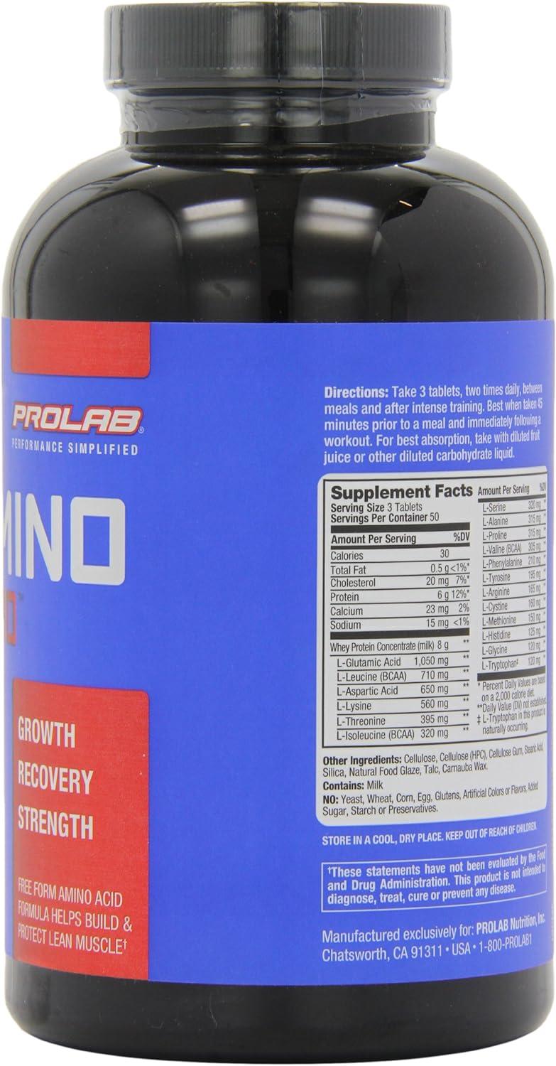 Prolab Nutrition Amino 2000 Essential Amino Acids for Muscle Recovery & Lean Muscle Mass - 150 ...