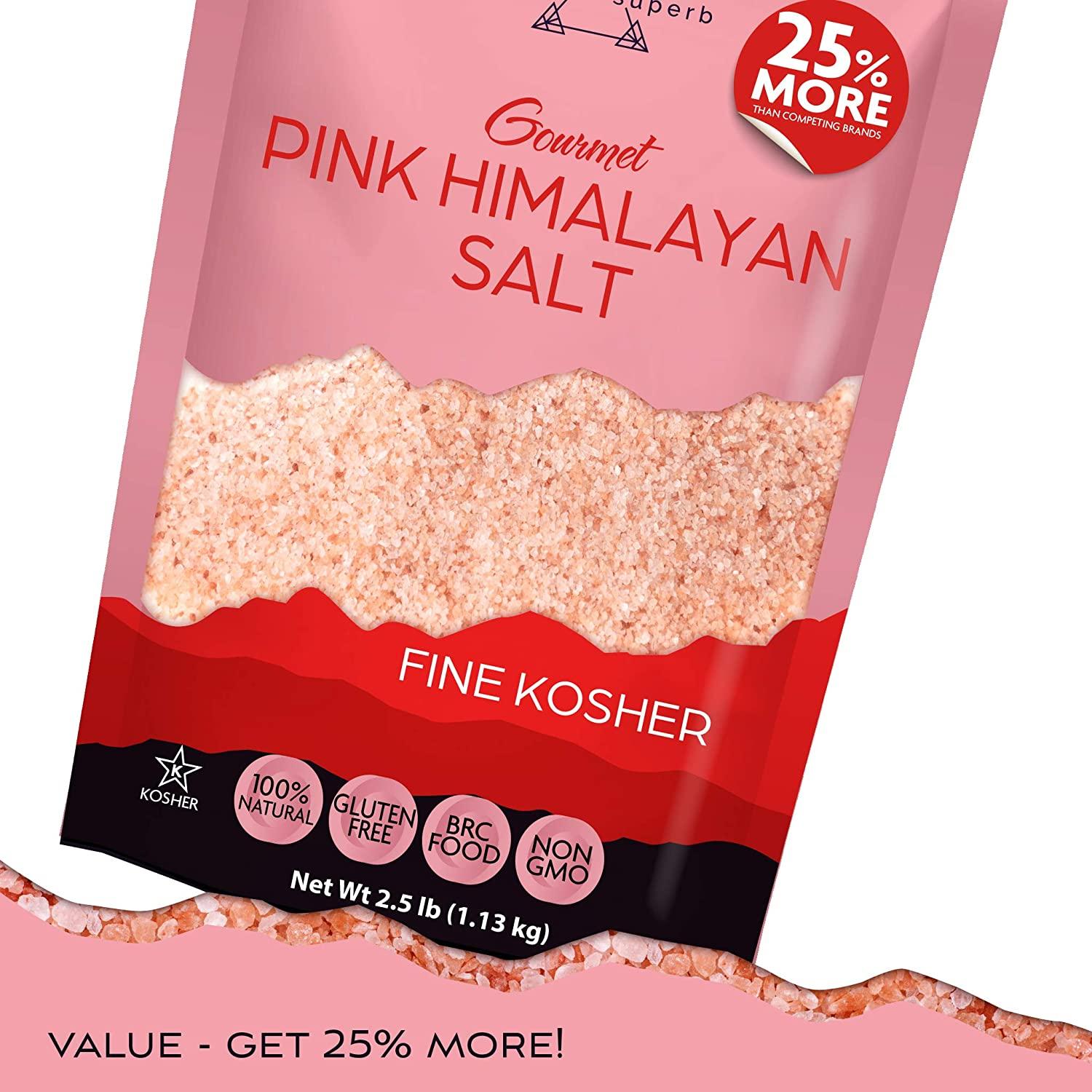 Pristine Superb Pink Himalayan Salt - Fine Grain Kosher Granules - 100% Natural Organic, Kosher ...