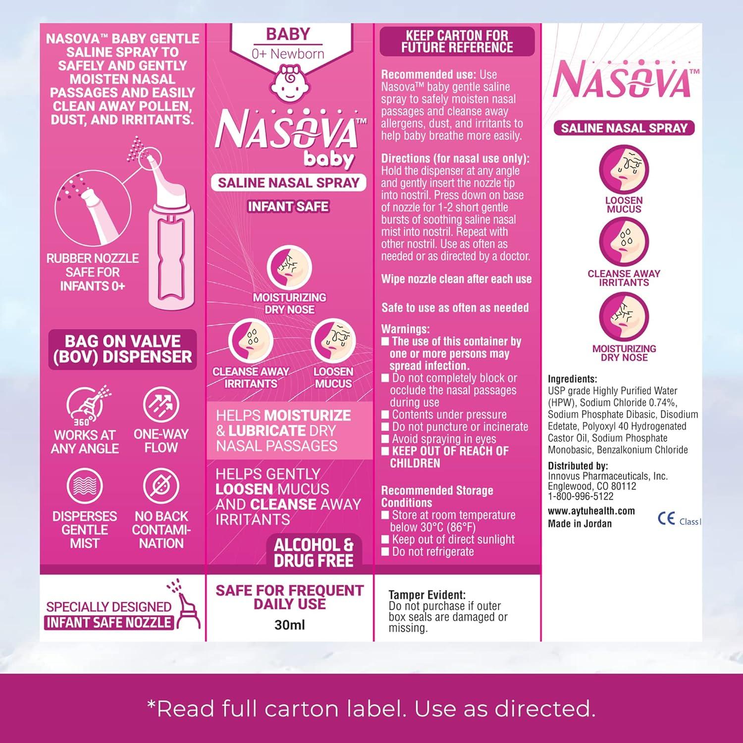 Nasova Baby Saline Solution Spray - 30ml Moisturizing Cooling Spray for ...