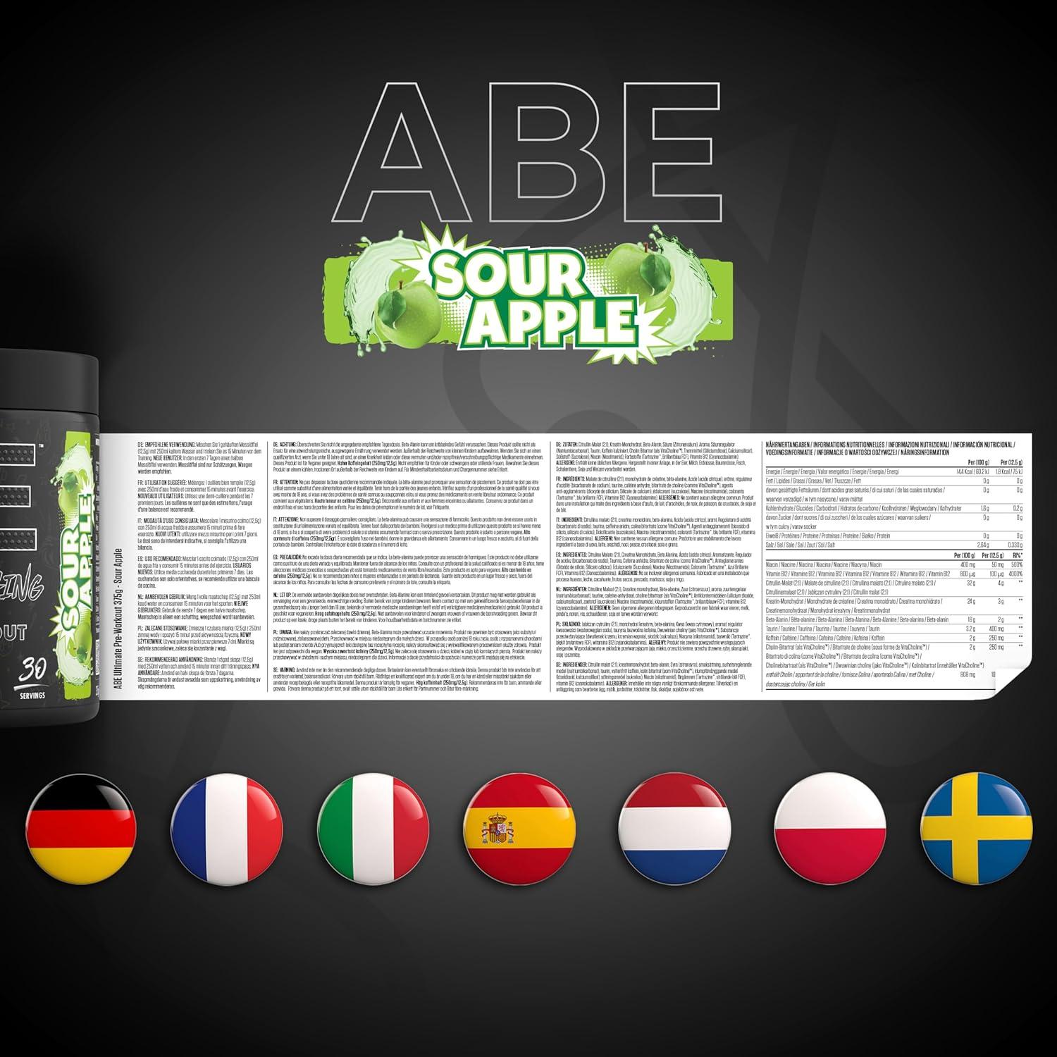 Applied Nutrition ABE Pre Workout Powder - Sour Apple Flavor - 30 ...
