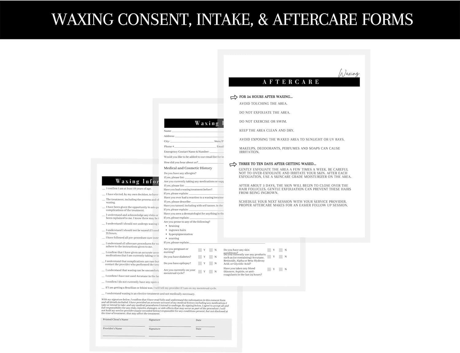 75 Wax Consumption & Post-Treatment Forms | A1 Size | Client Signature ...