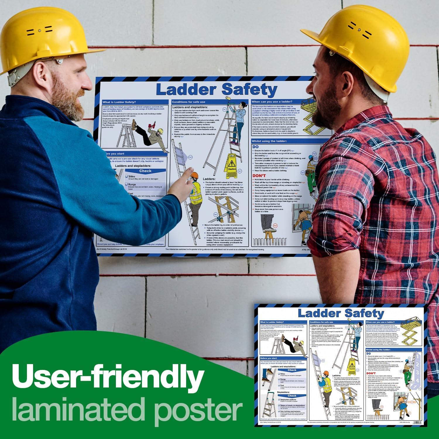 Safety First Aid Ladder Safety Poster - A2 Laminated | Workplace Safety ...