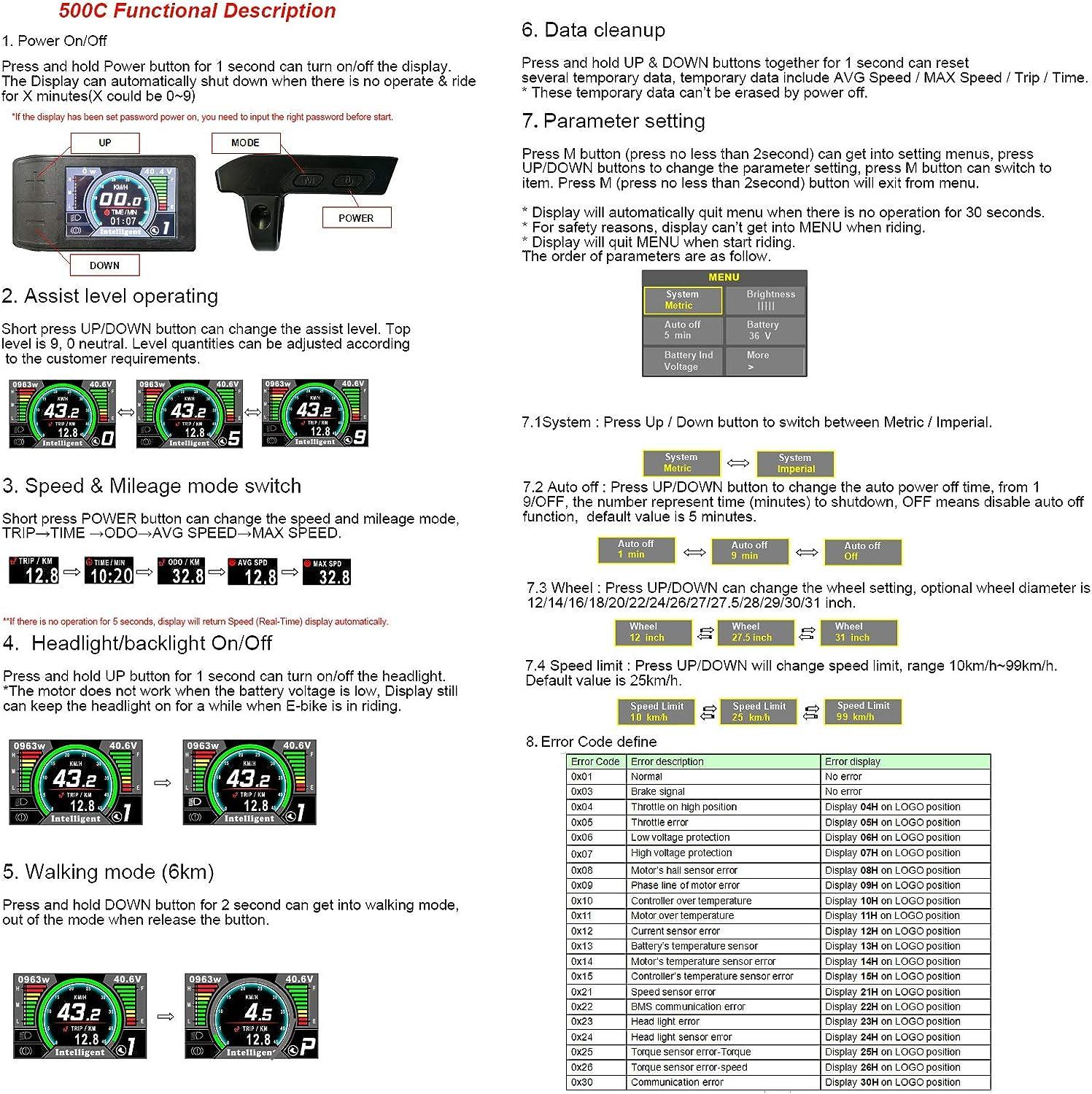 Forbestcy Ebike LCD Display Control Unit Replacement - 500C P850C 860C ...