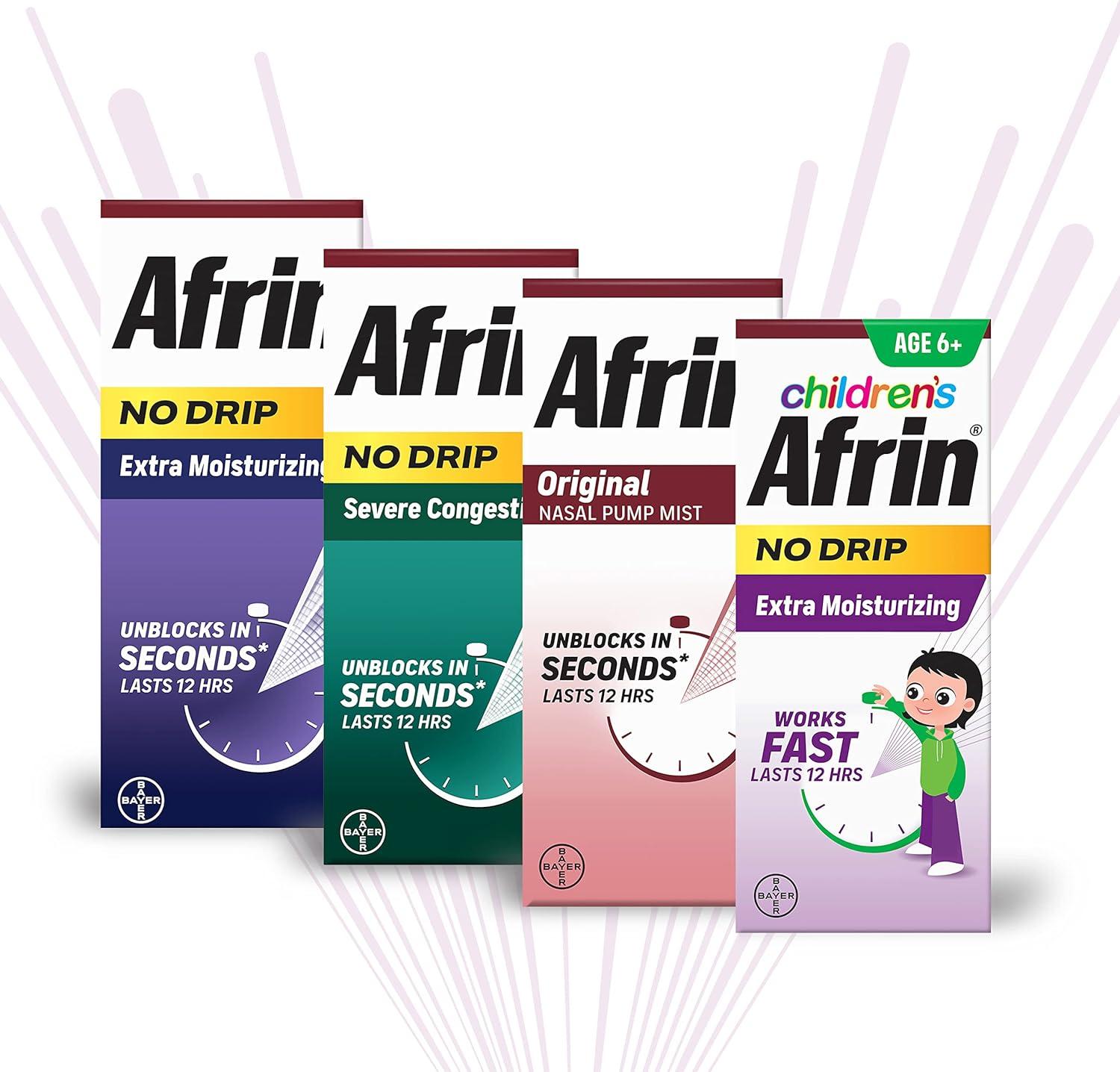 Afrin Children's Age 6+ No Drip Extra Moisturizing Nasal Spray Pump Mist - 12 Hour Relief (Twin ...