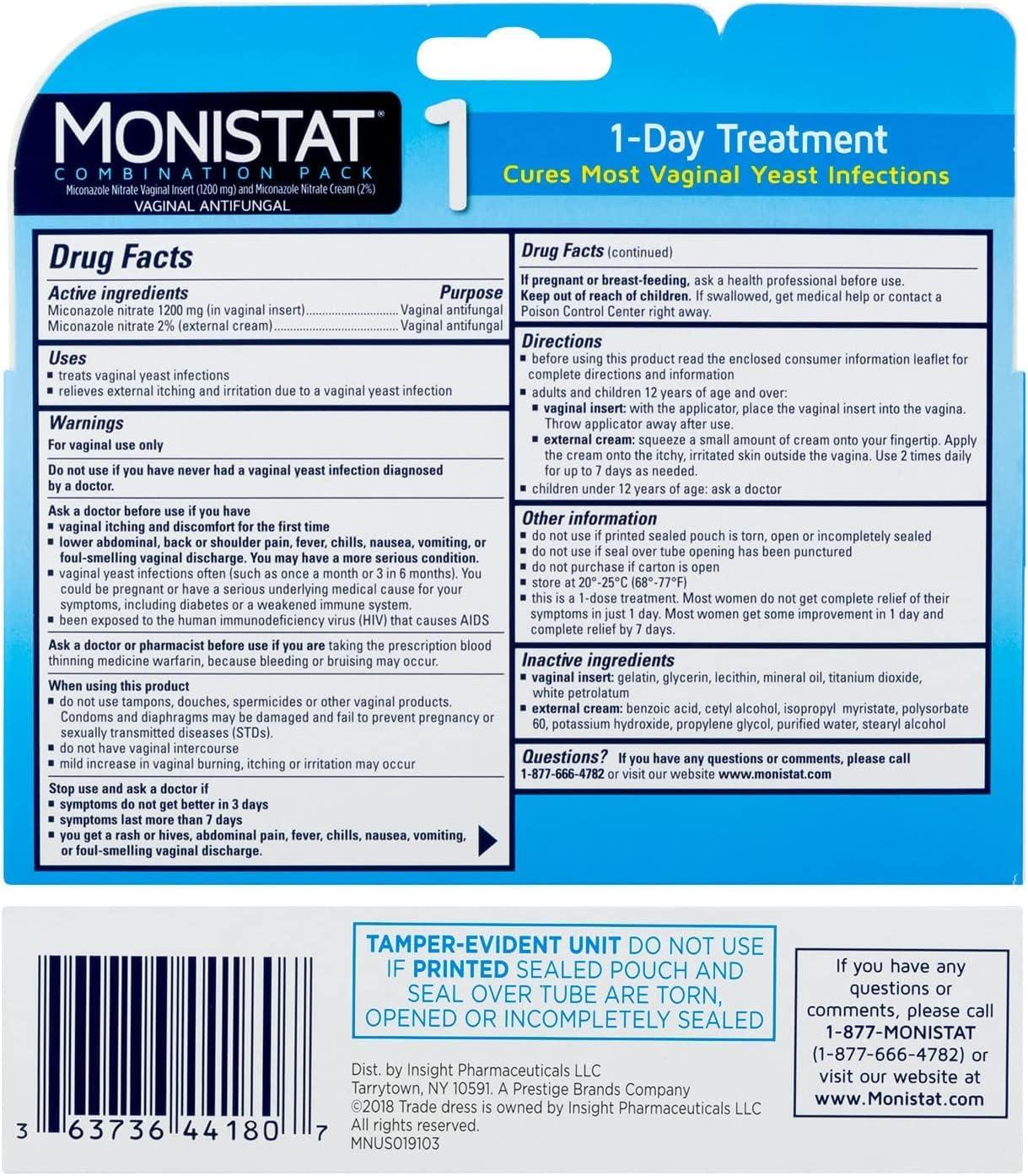Monistat 1 Day Yeast Infection Treatment with Uristat Ultra UTI Relief UTI Test Strip Pain Relief Tablets Included