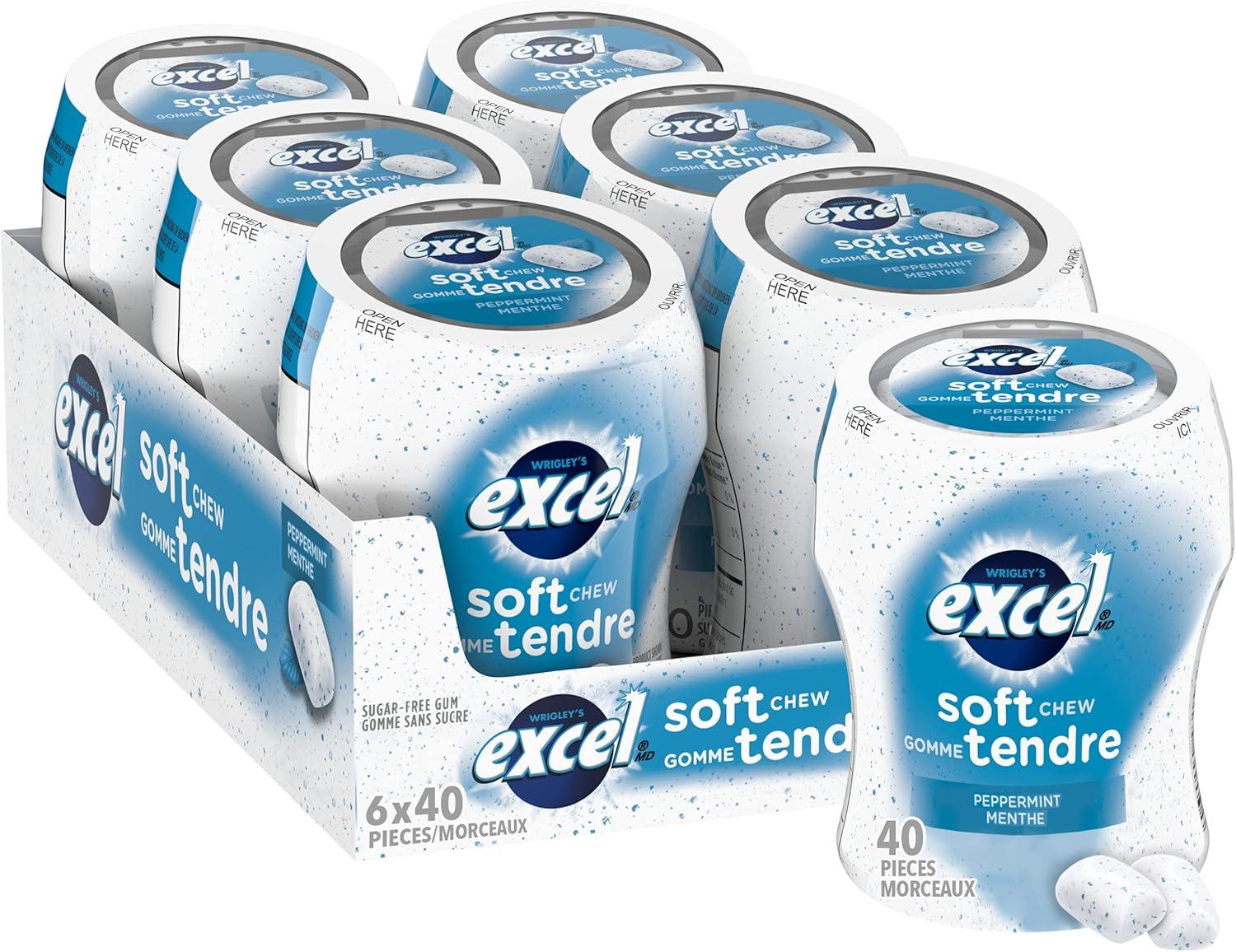 Excel Peppermint Sugar Free Chewing Gum Bottles 6 Packs 60 Pellets Per ...