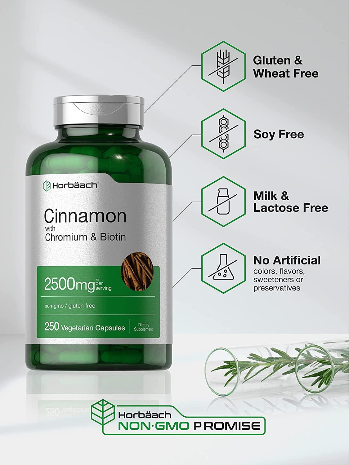 Cinnamon Capsules 2500mg with Chromium & Biotin | 250 Count Vegetarian ...