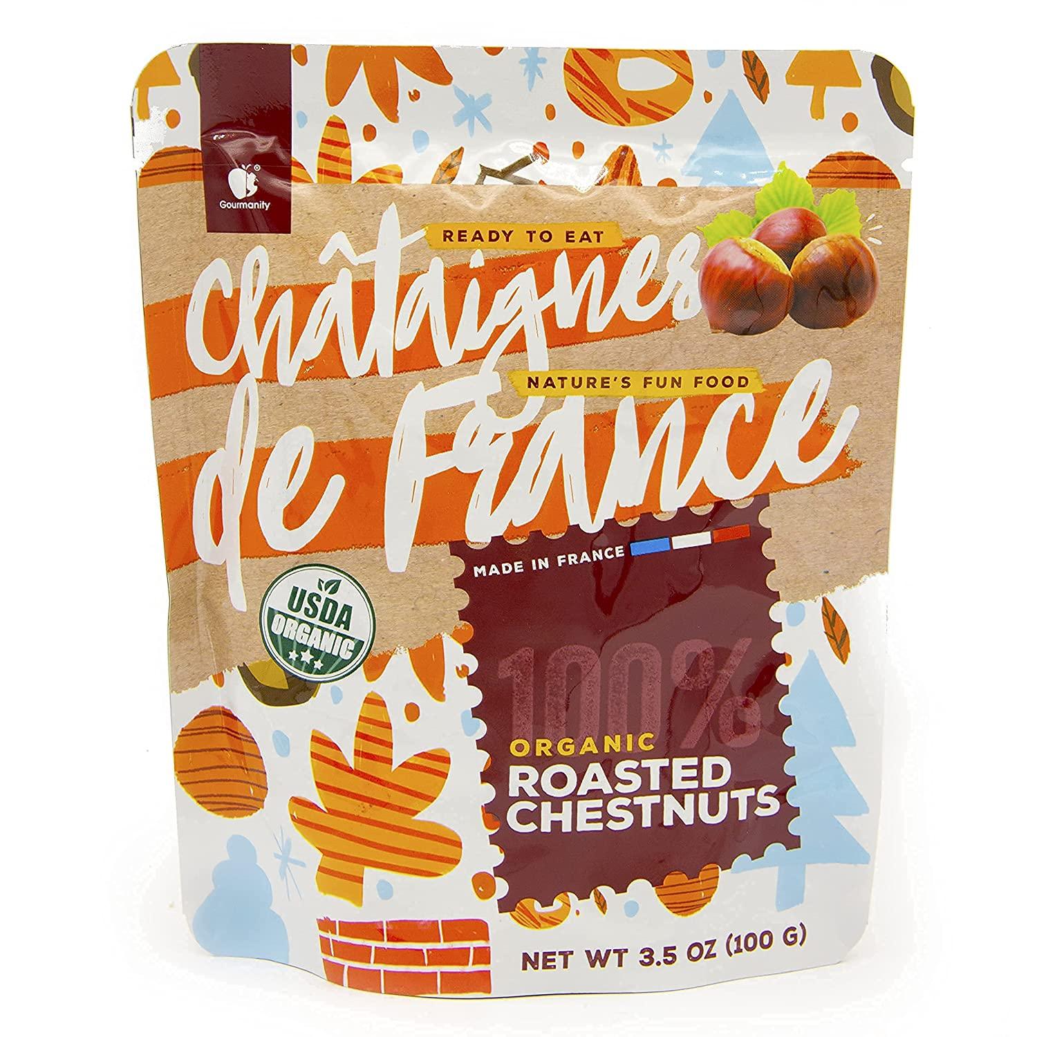 Organic Roasted Chestnut Pouches from Ardeche - Pack of 12, 3.5 oz ...