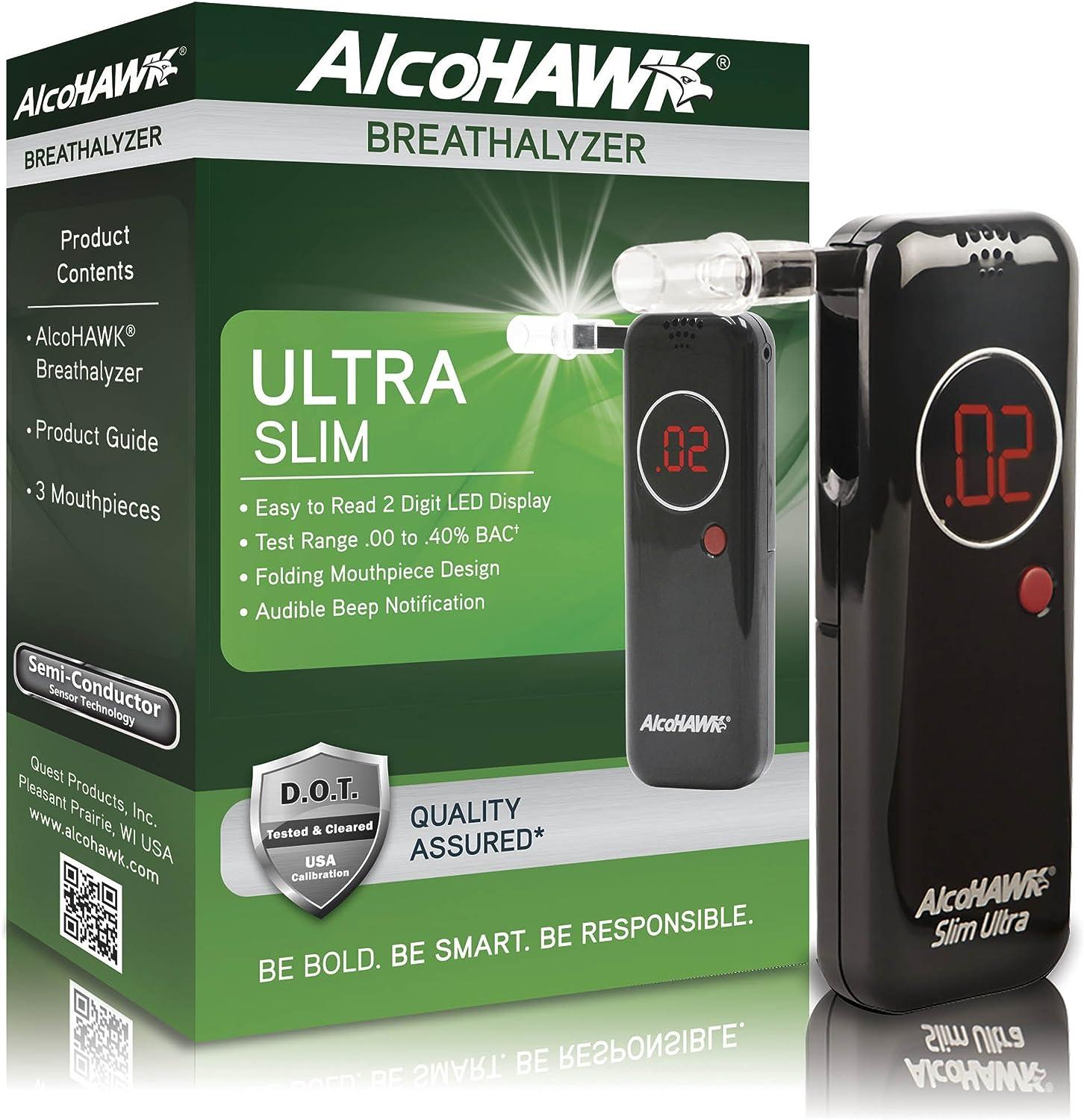 AlcoHAWK Ultra Slim Breathalyzer | Portable Alcohol Detector with LED ...