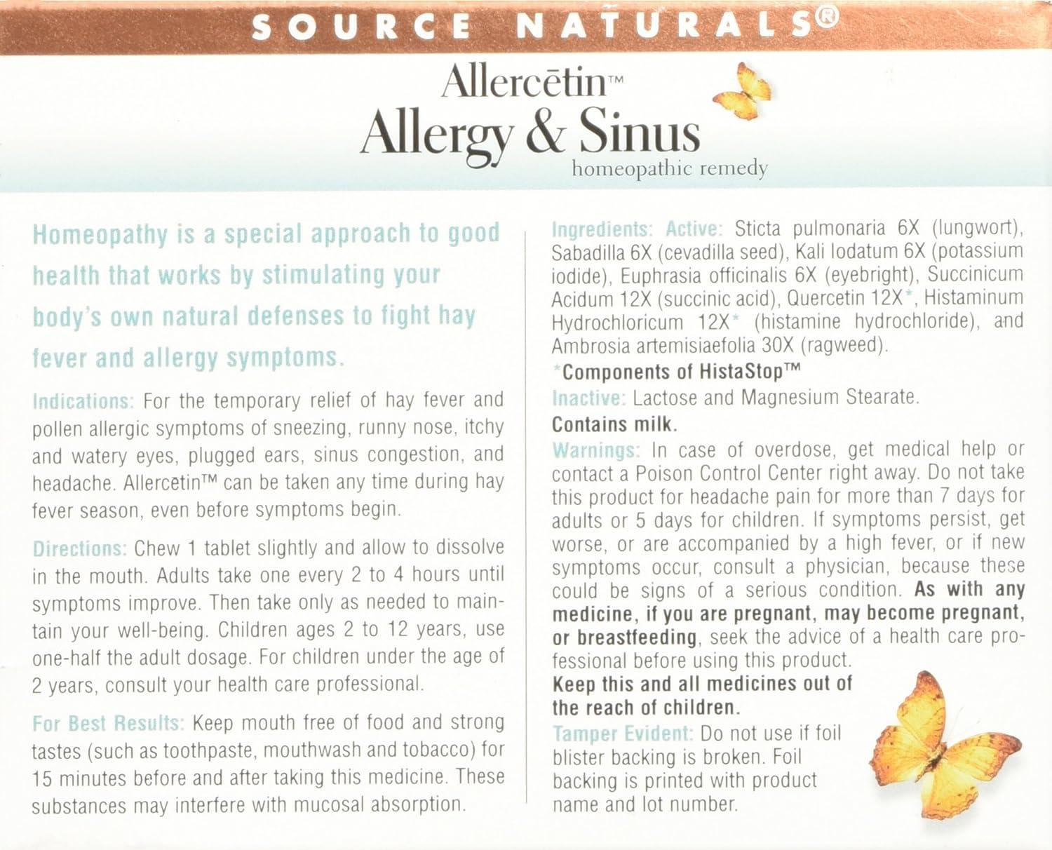 Source Naturals Allercetin Allergy & Sinus Homeopathic Tablets 48ct ...