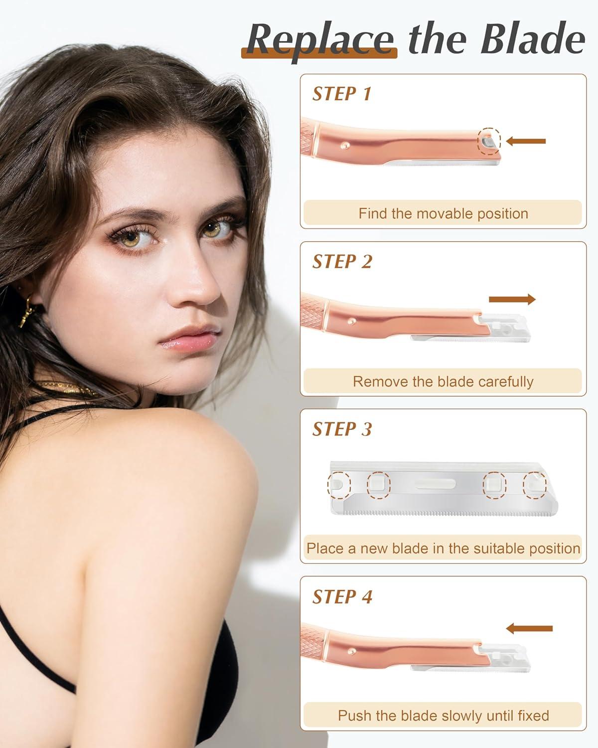 Professional Dermaplane Razor for Face | 30 Blade Refills | Eyebrow ...