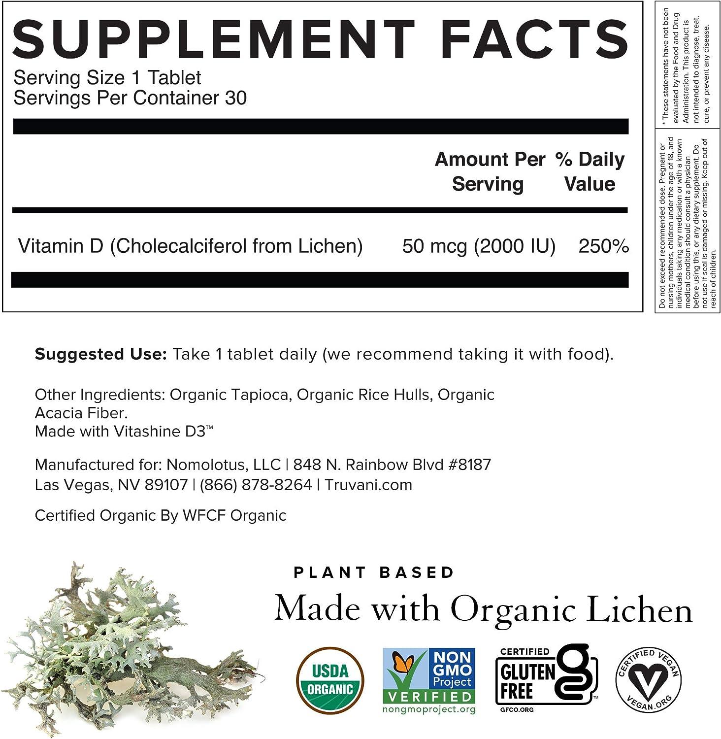 Truvani Organic Lichen Vitamin D3 - 30 Tablets | Buy Now with Express ...