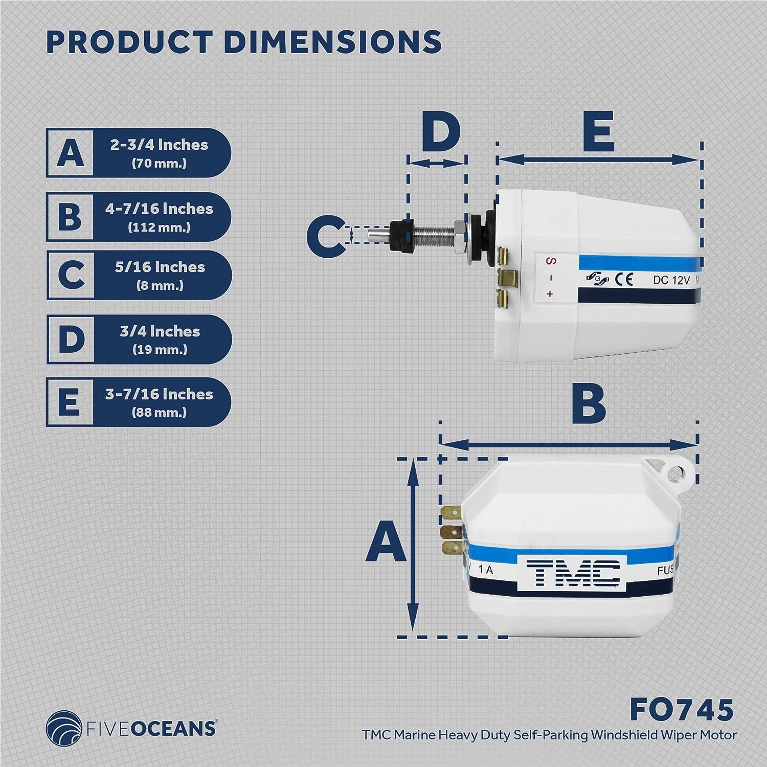 Five Oceans FO745 Marine Windshield Wiper Motor 12V Heavy Duty Self ...