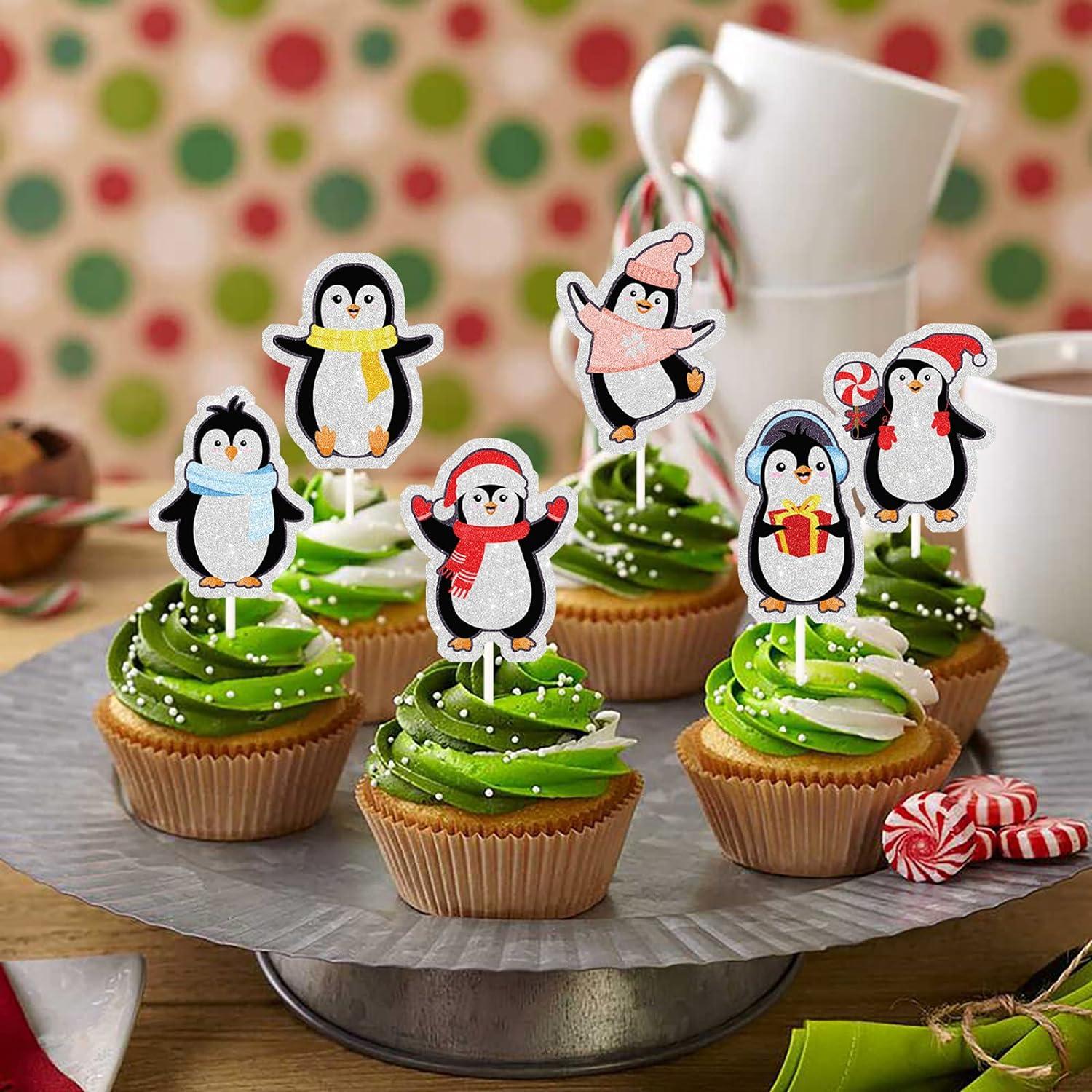 GUGUWEN Glitter Set Of 18 Glitter Winter Penguin Cupcake Topper Cute ...
