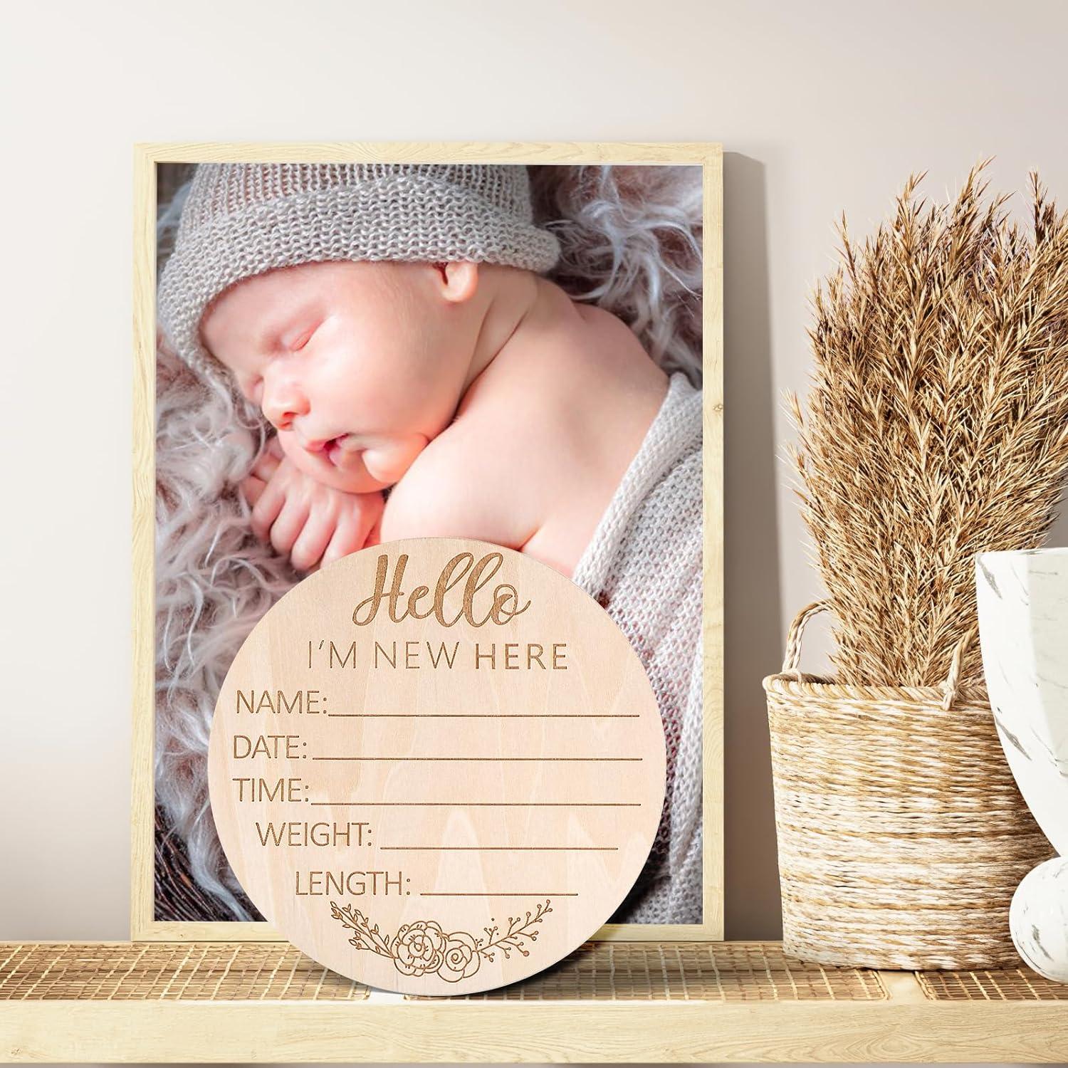 Ouligay Wooden Baby Announcement Sign - Hello World - Birth ...