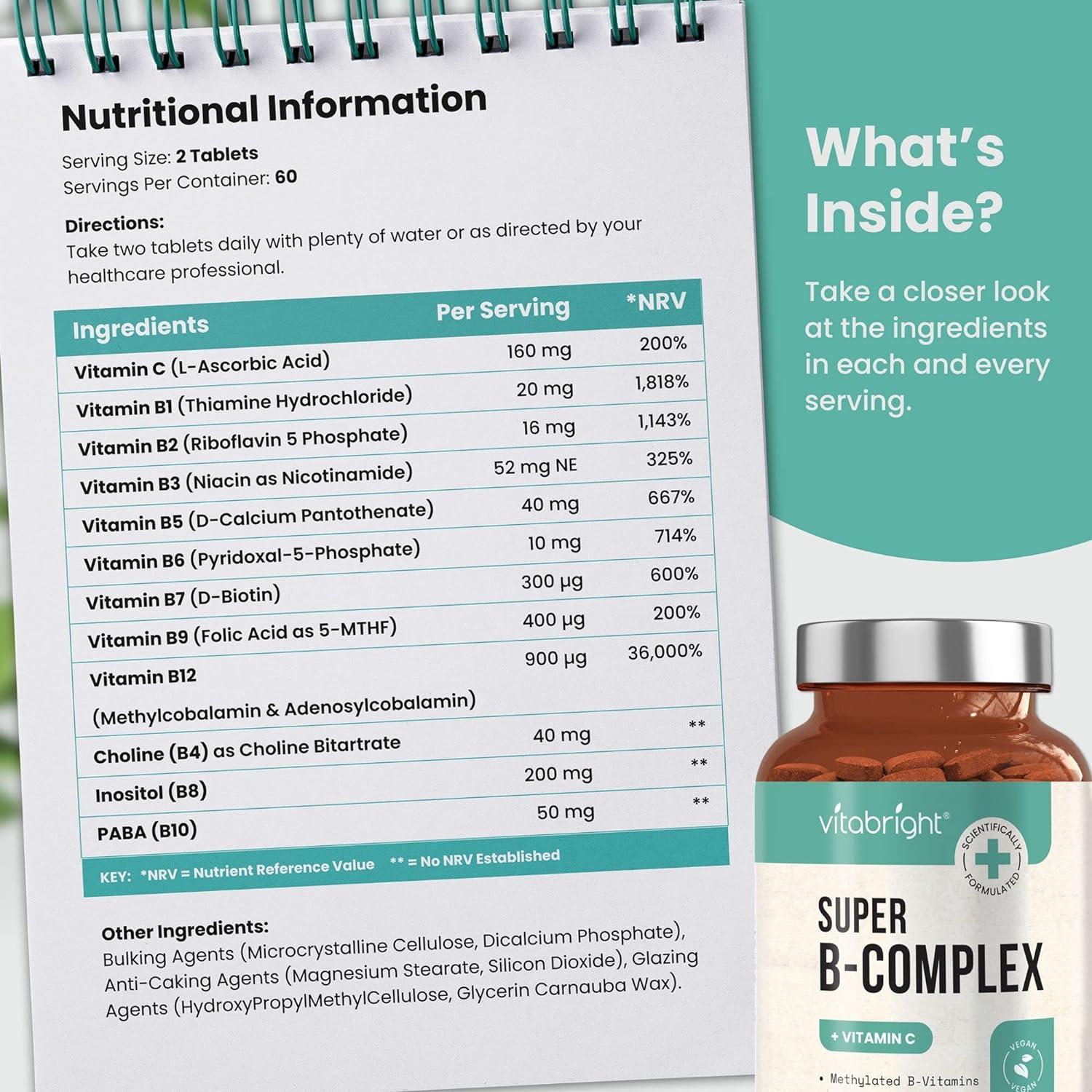 Vitamin B Complex Supplement - 11 B Vitamins (B1 B2 B3 B4 B5 B6 B7 B8 ...