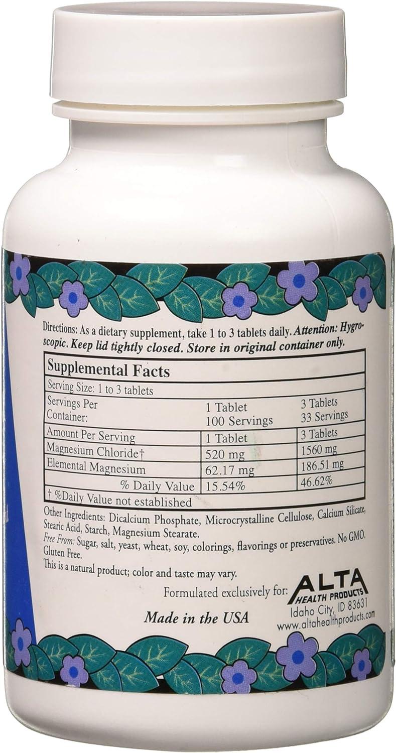 ALTA HEALTH Magnesium Chloride Tablets - 100 Tabs | High-Quality ...