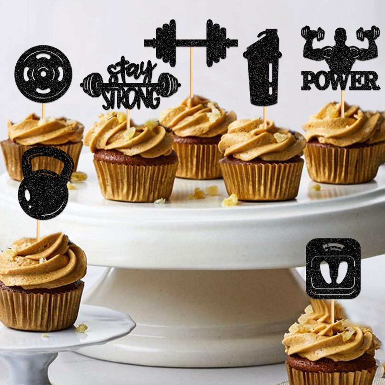 Blumomon 24Pcs Glitter Gym Theme Cupcake Toppers Weight Lifting Cupcake ...