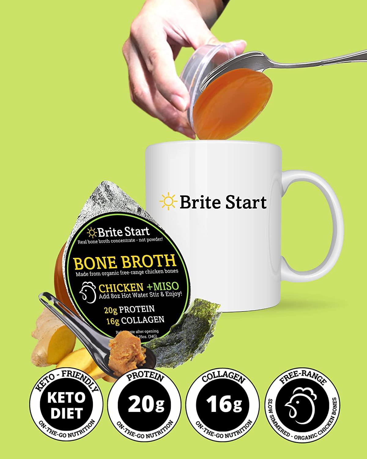Brite Start Bone Broth Variety Pack - 4 Single Serve Packets - 16g Collagen, 20g Paleo Protein ...