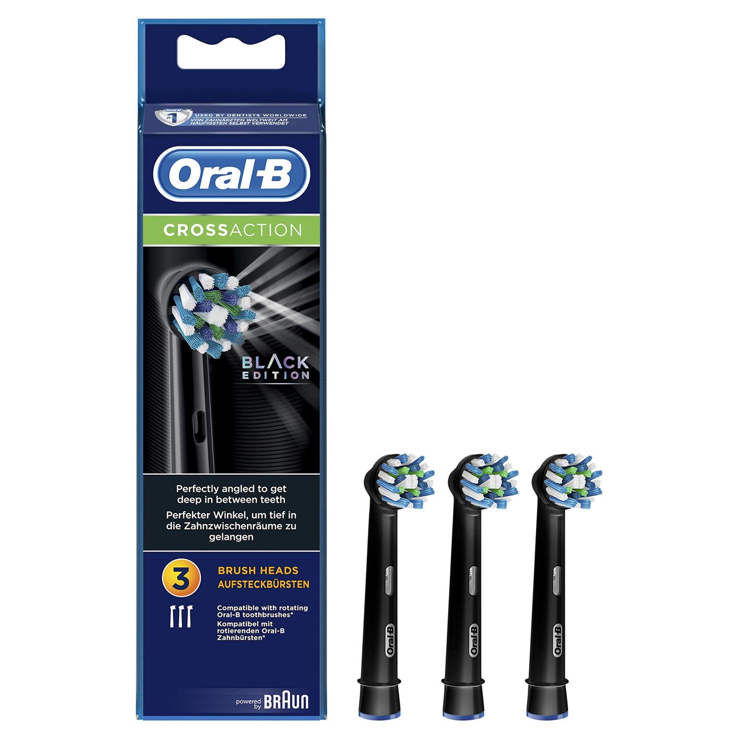 Oral-B CrossAction Toothbrush Heads - 3 Pack Black | 16 Degree Bristles | Superior Cleaning ...