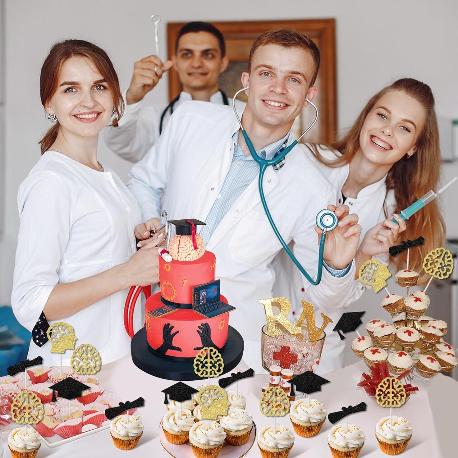 kreat4joy 24pcs Brain Graduation Cupcake Toppers Neurologist Graduation ...