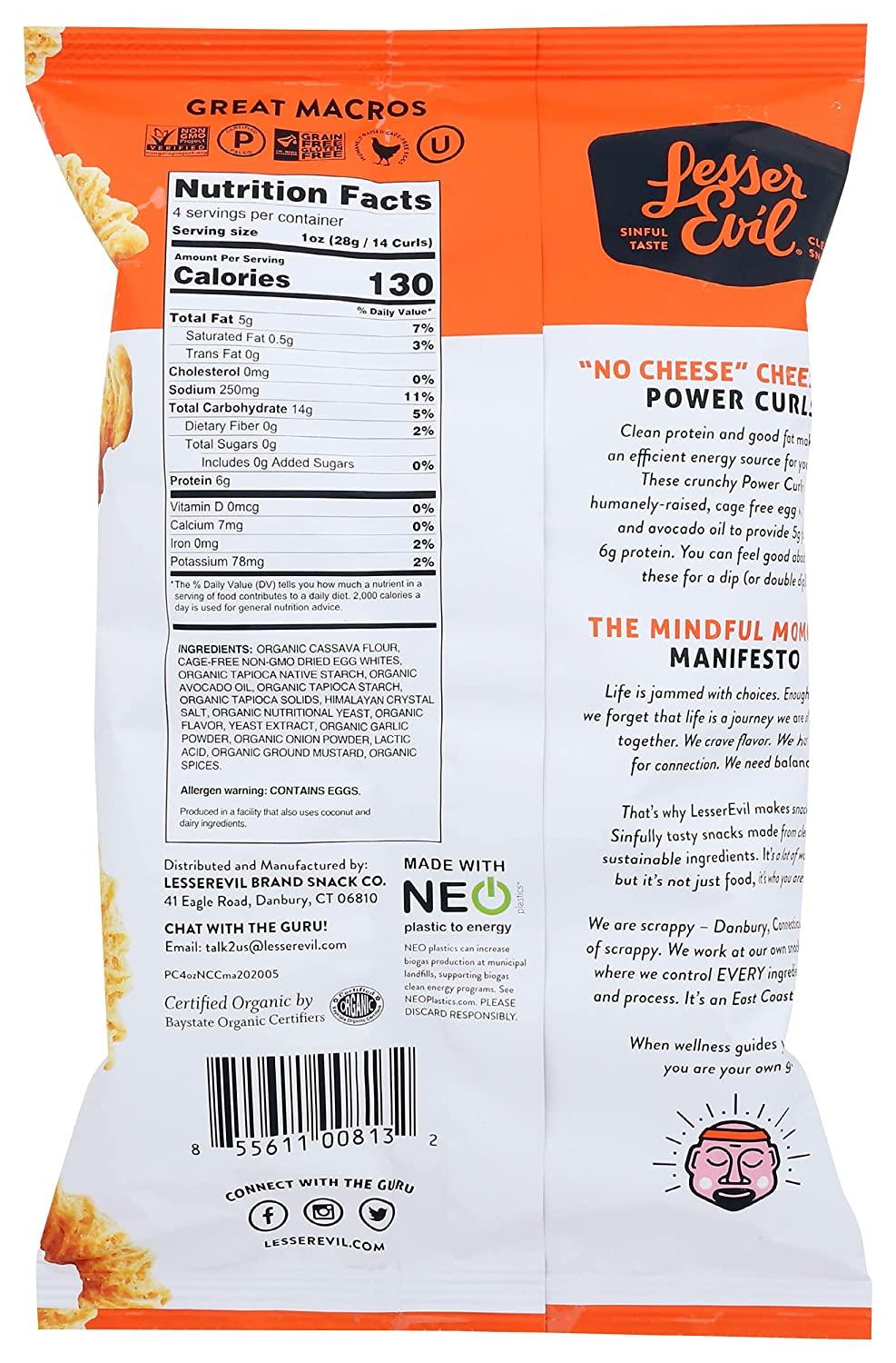 Lesserevil Power Curls Egg and Cheese Snack - 4 oz | Healthy Protein ...