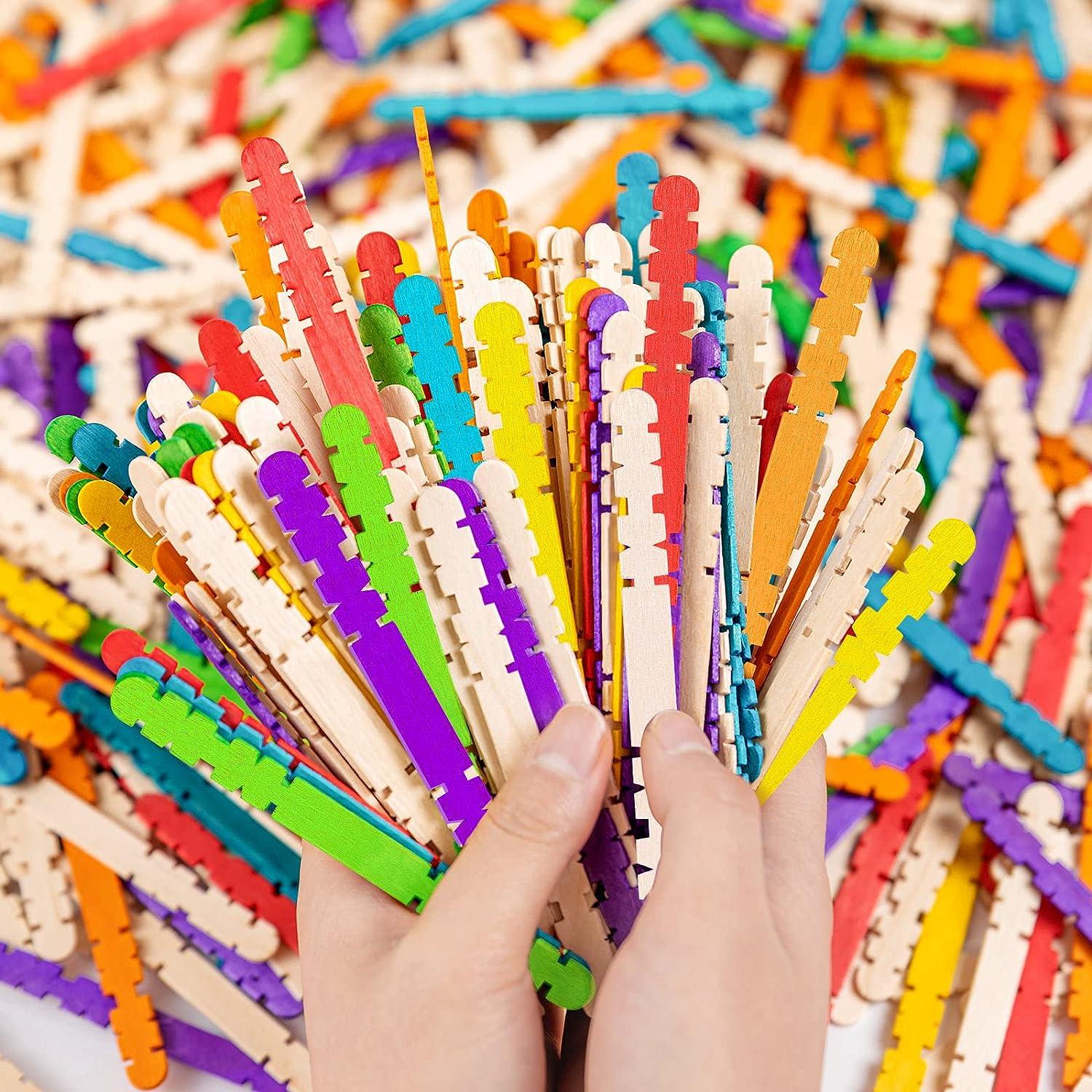 200pcs Colorful Wooden Craft Sticks - Jumbo Sawtooth Popsicle Sticks ...