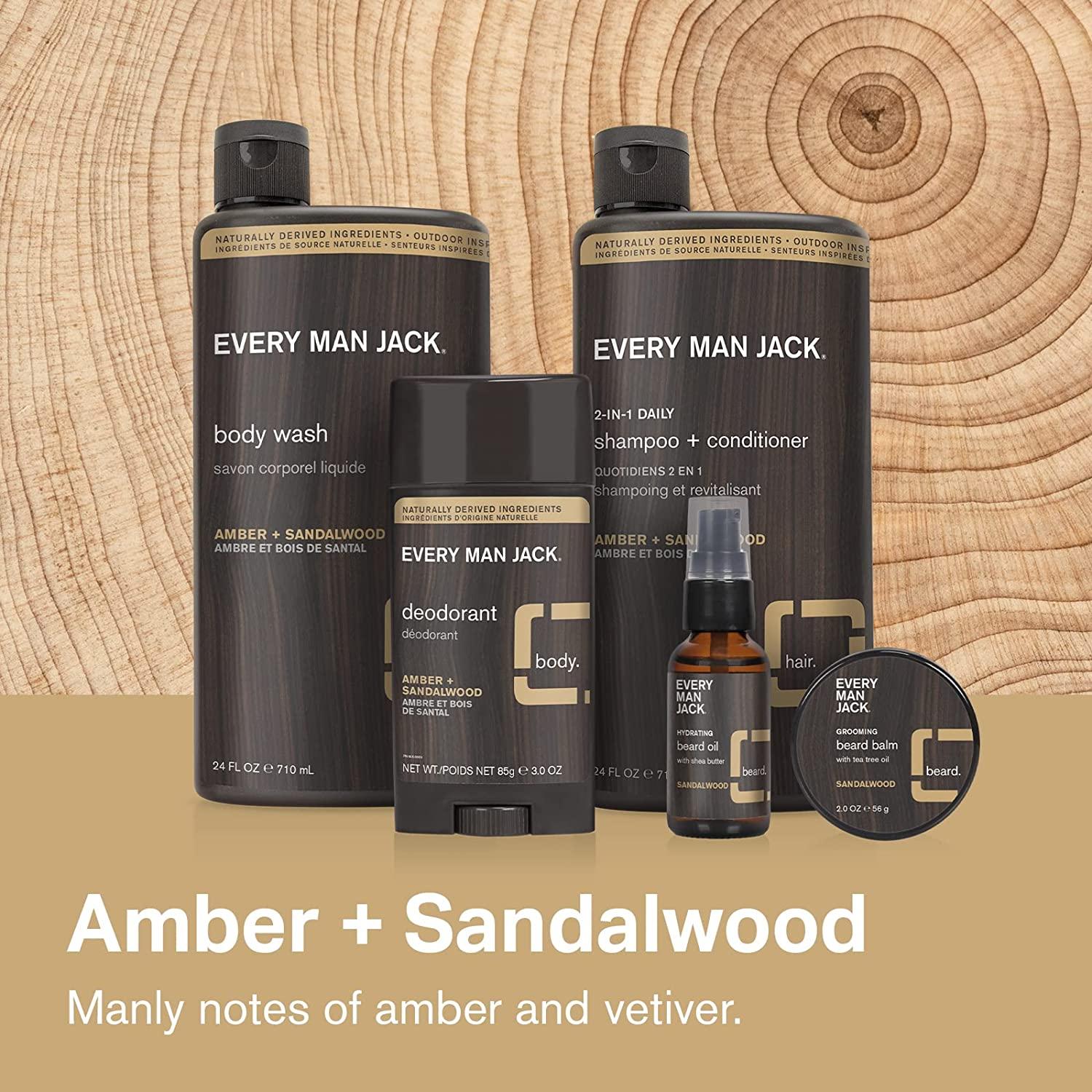 Every Man Jack Amber & Sandalwood Deodorant - Aluminum-Free, Long ...