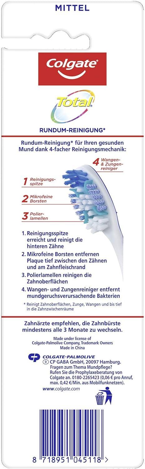 Colgate Total Toothbrush - All-Round Cleaning Medium Hard Bristles 2 ...