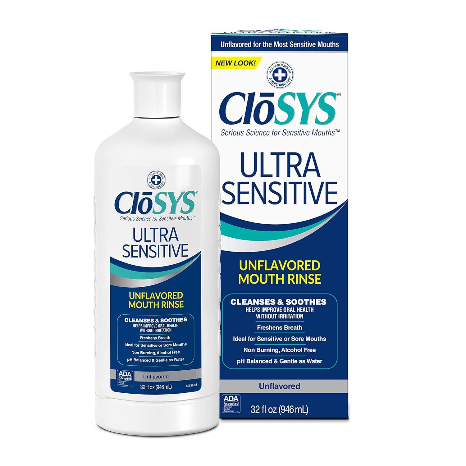CloSYS Ultra Sensitive Mouthwash Unflavored - Alcohol Free & Dye Free ...