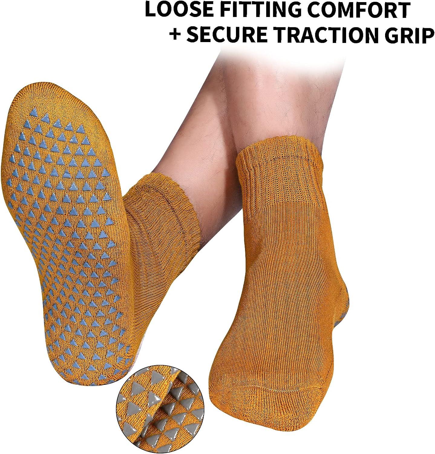 Wide Non-Skid Grip Socks for Lymphedema Swollen Feet - 3 Pairs (Apricot ...