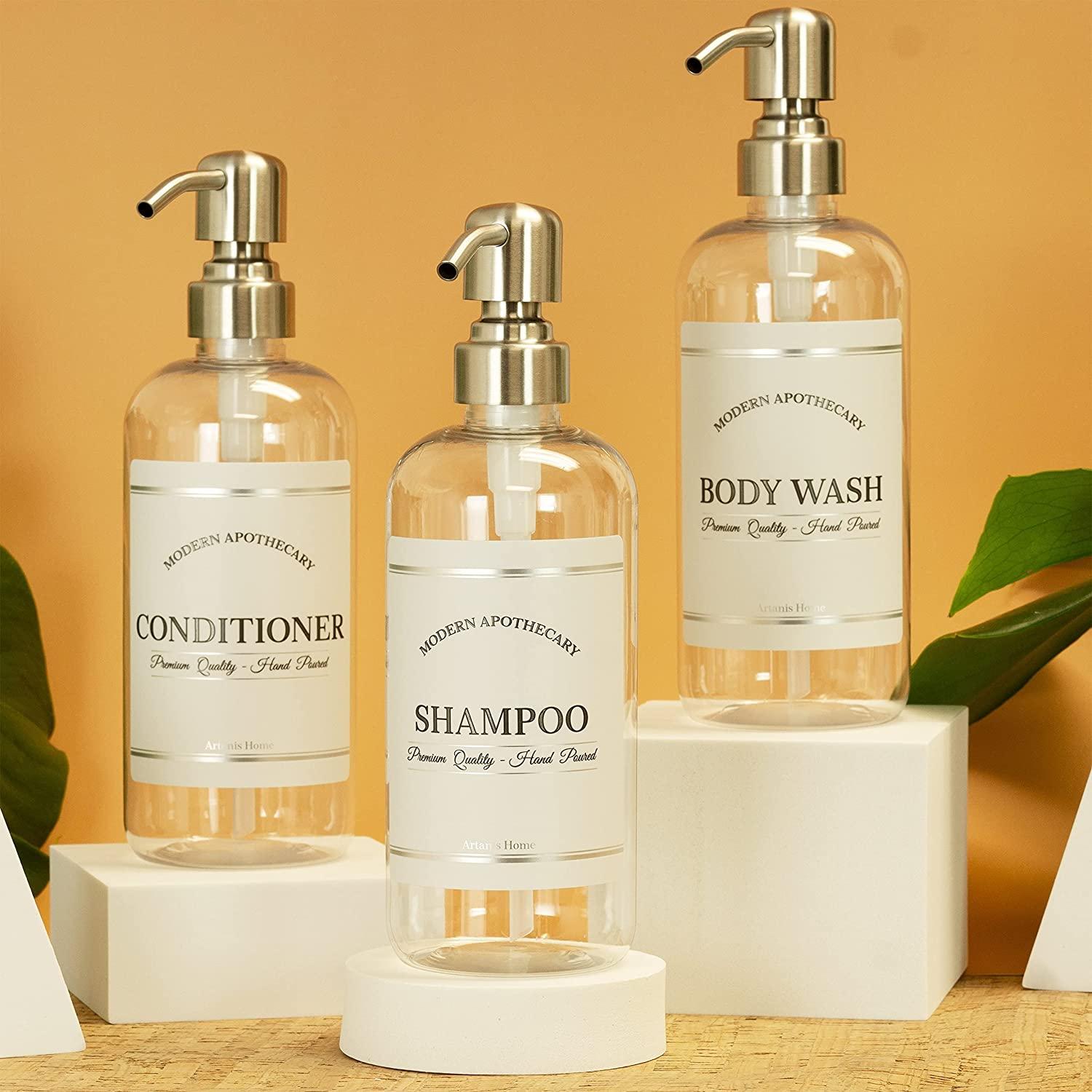 Refillable Shampoo and Conditioner Bottles with Stainless Steel Pumps ...