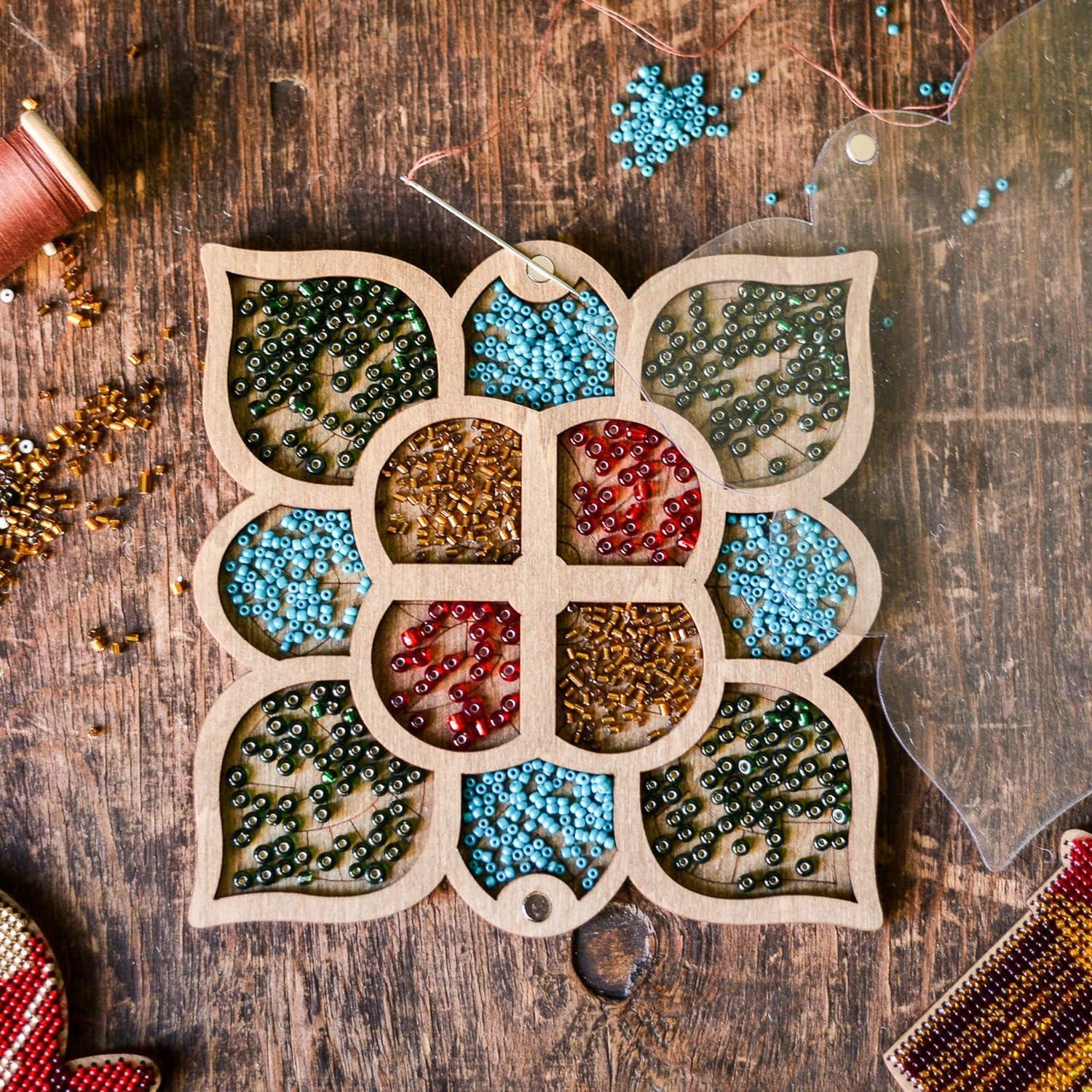 Lonjew Wood bead box with lid and needle magnet flower bead supply ...