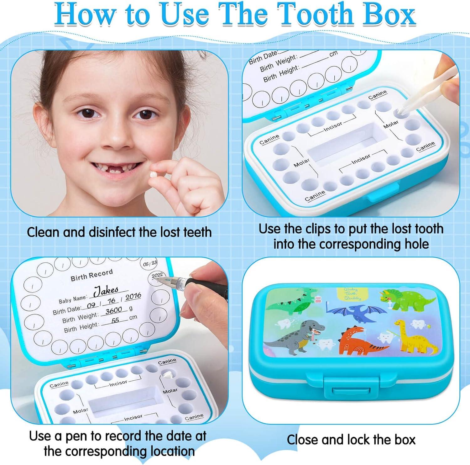 Caffox Blue Dinosaur Tooth Keepsake Box - First Tooth Container for ...