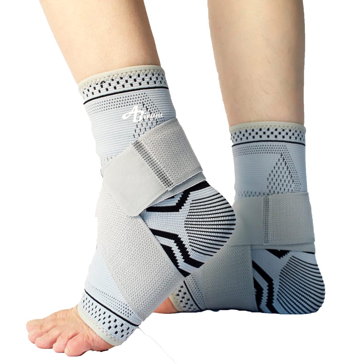 ABIRAM Foot Sleeve (Pair) with Compression Wrap Ankle Brace - Gray ...