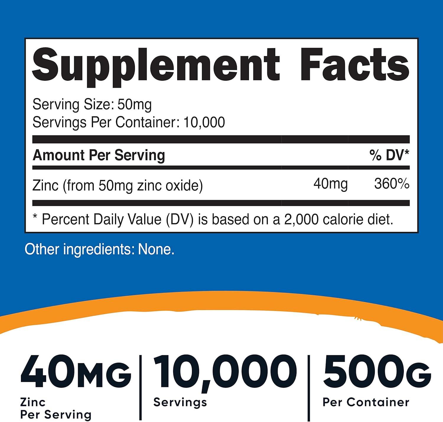 Nutricost Zinc Oxide Powder 500g - Gluten Free & Non-GMO - 1.1lb (Pack ...